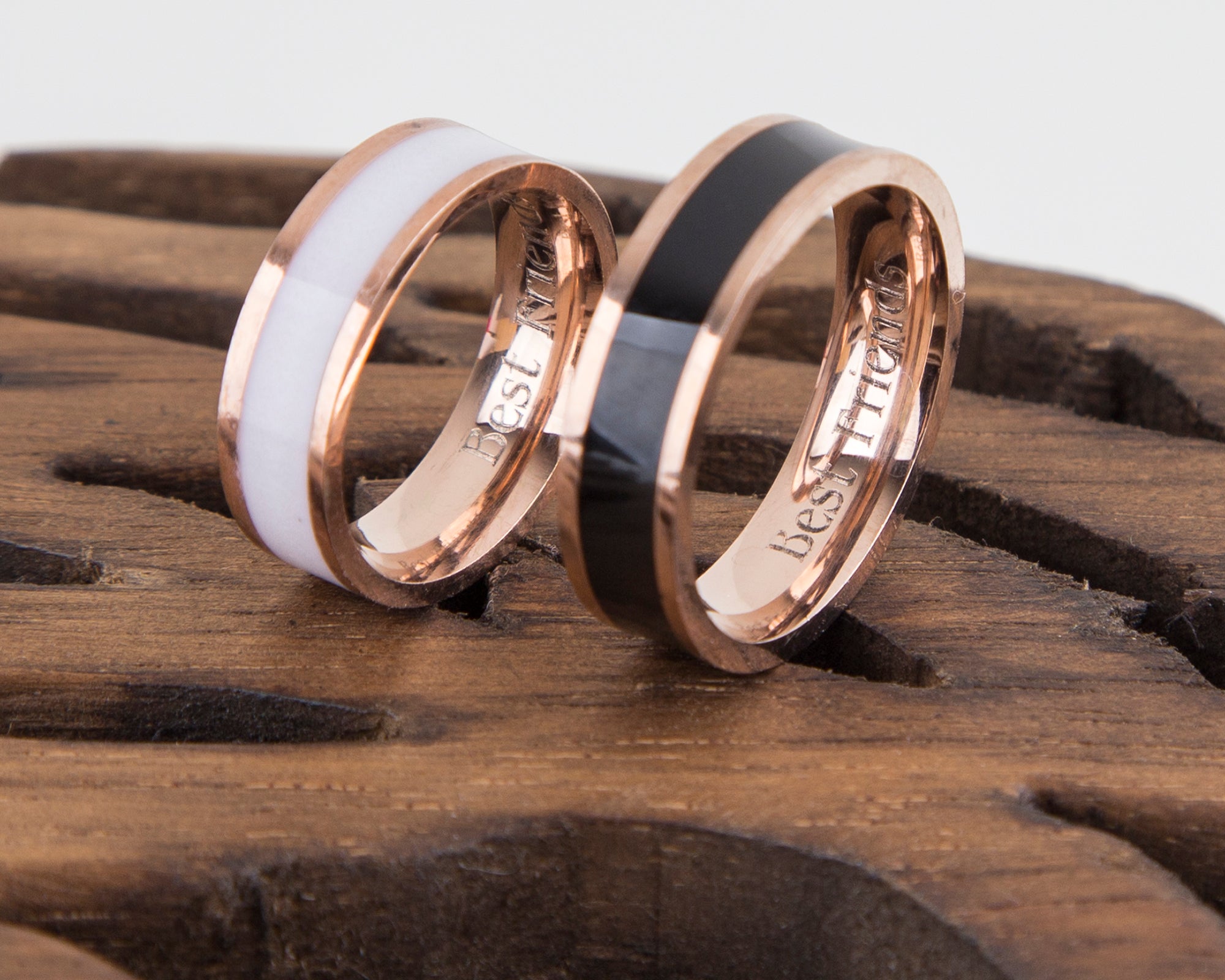 Rose Gold Couple Rings Black & White - Personalized – Going Green Together